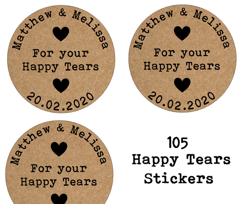 35MM KRAFT BROWN PERSONALISED WEDDING HAPPY TEARS CONFETTI LABELS ...