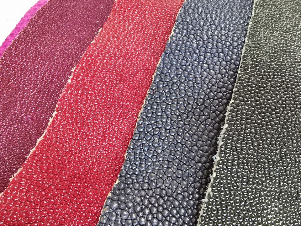 Dark blue red black unpolished stingray skin leather remnants 2pcs | eBay
