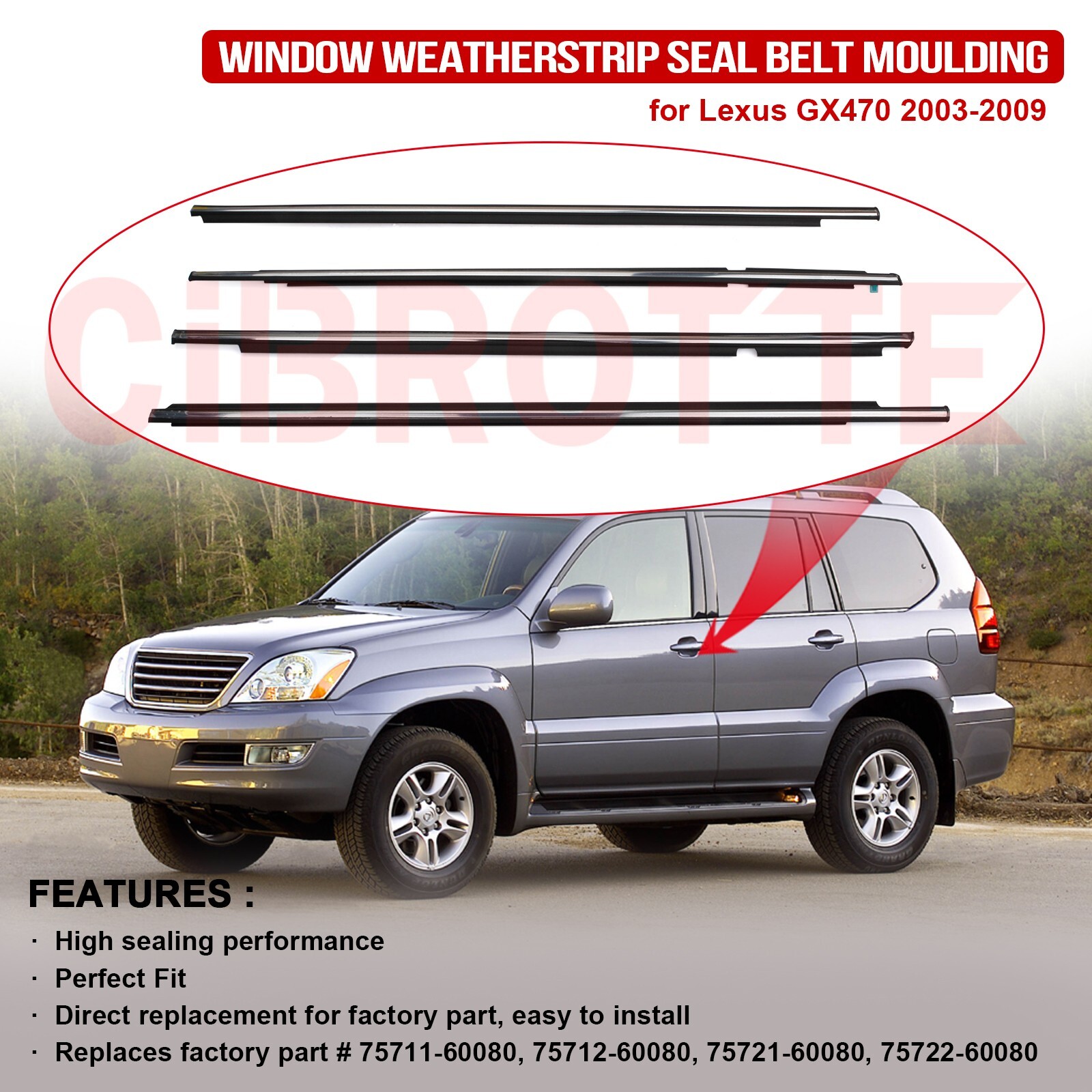 Car Outside Window Weatherstrip Seal Belt Moulding for Lexus GX470 2003 ...