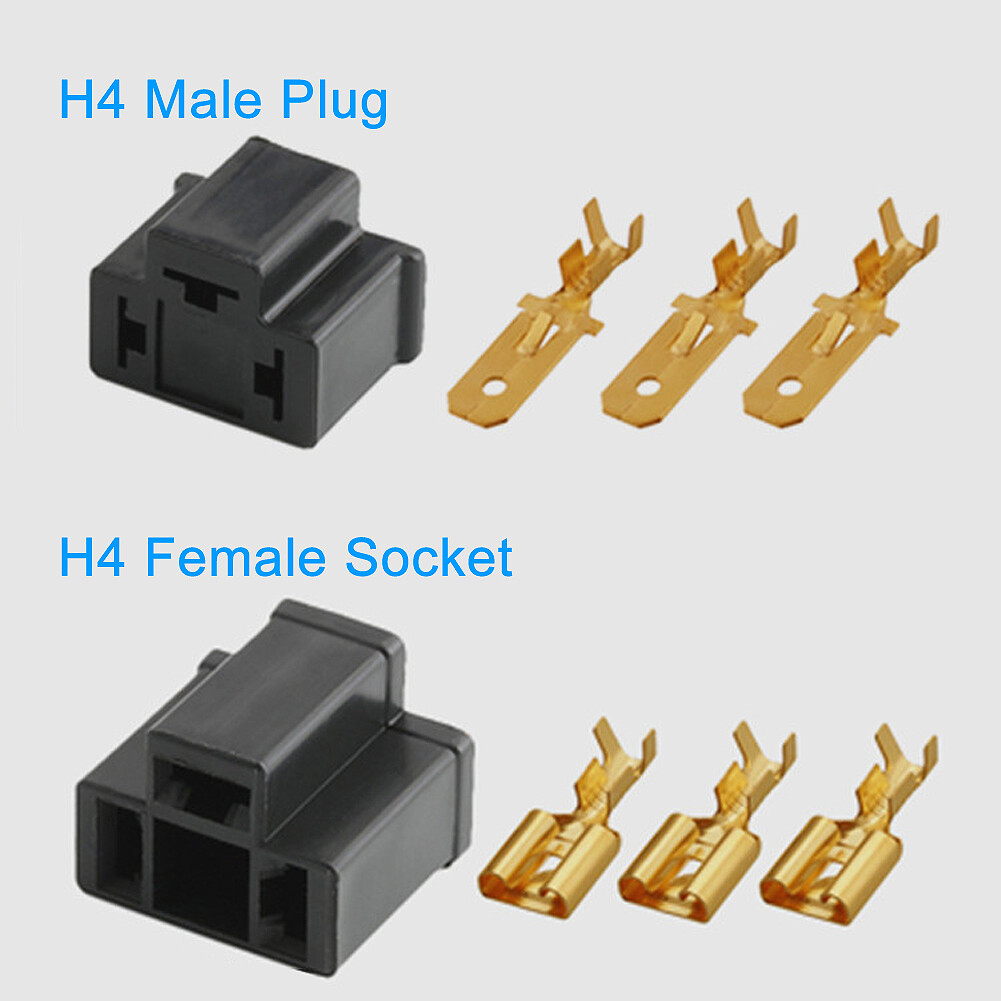 2Pair H4 Male+Female Headlight Adaptor Car HID Light Plug Socket 3Pin ...