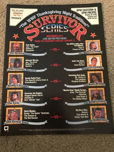 Vintage 1989 WWF SURVIVOR SERIES Poster Print Ad HULK HOGAN MACHO MAN ...
