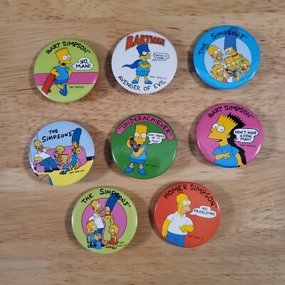 Lot of 8 Vintage The SIMPSONS Buttons Pins Pinbacks NOS Bart Homer ...