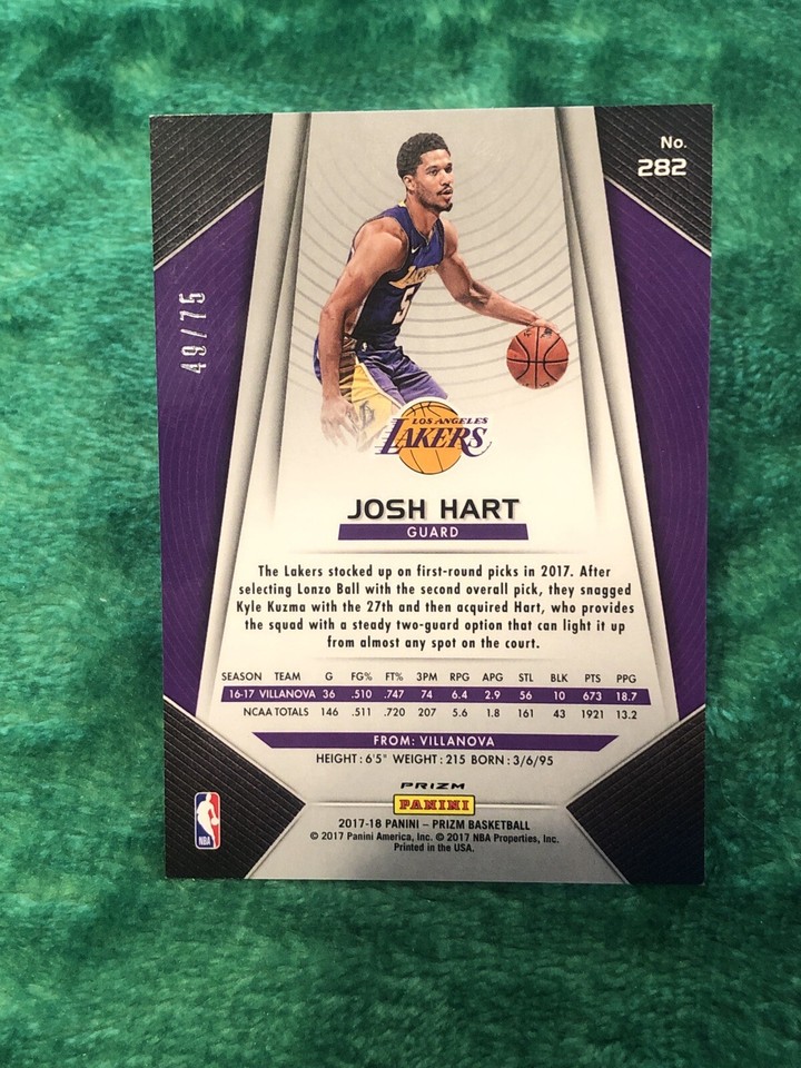 2017 Panini Prizm Josh Hart #282 Purple Prizm Rookie Card *Lakers ...