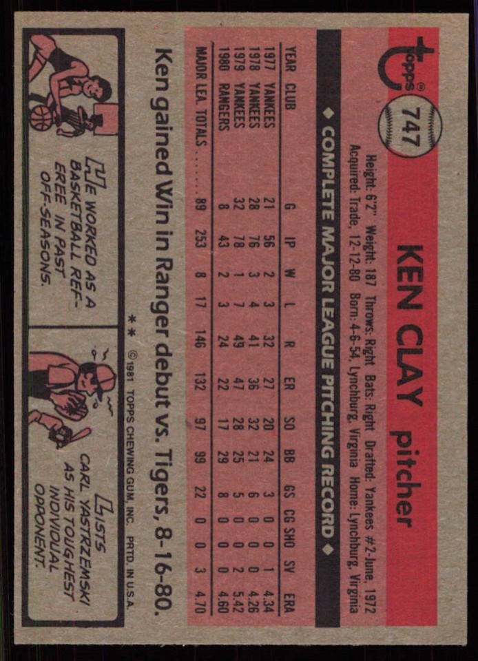 1981 Topps Traded Ken Clay Seattle Mariners #747 | eBay