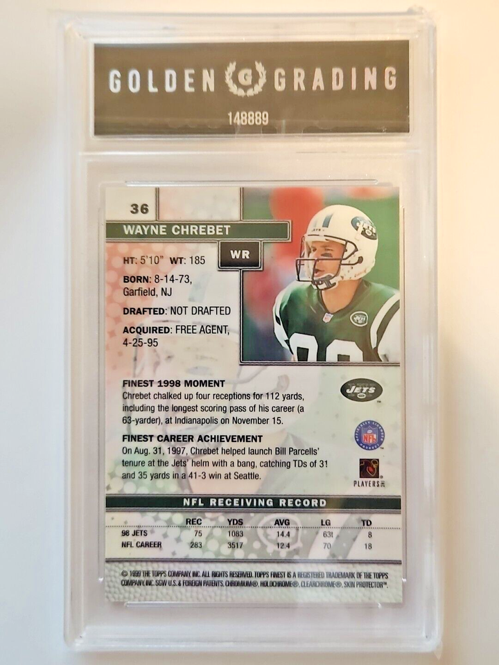 1999 Topps Finest Football Wayne Chrebet w/coating #36 Golden Grading ...