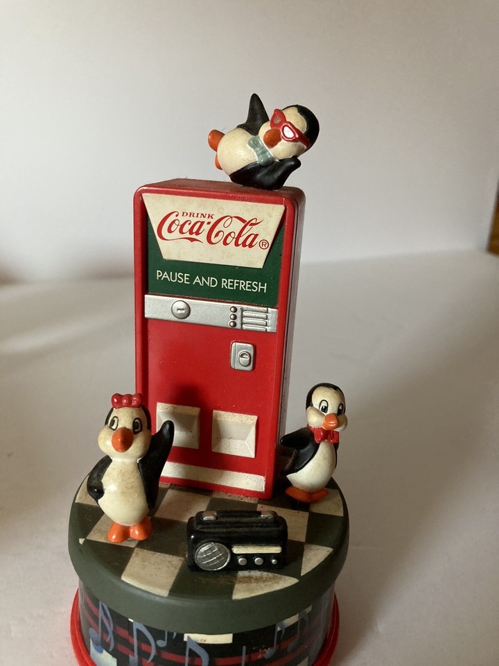 1997 Coca Cola Music Box wind up Penguins dancing spinning | eBay