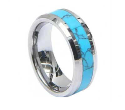 Blue Line Stone Carbide Ring Band Wedding Men's Jewelry 8mm Brushed ...