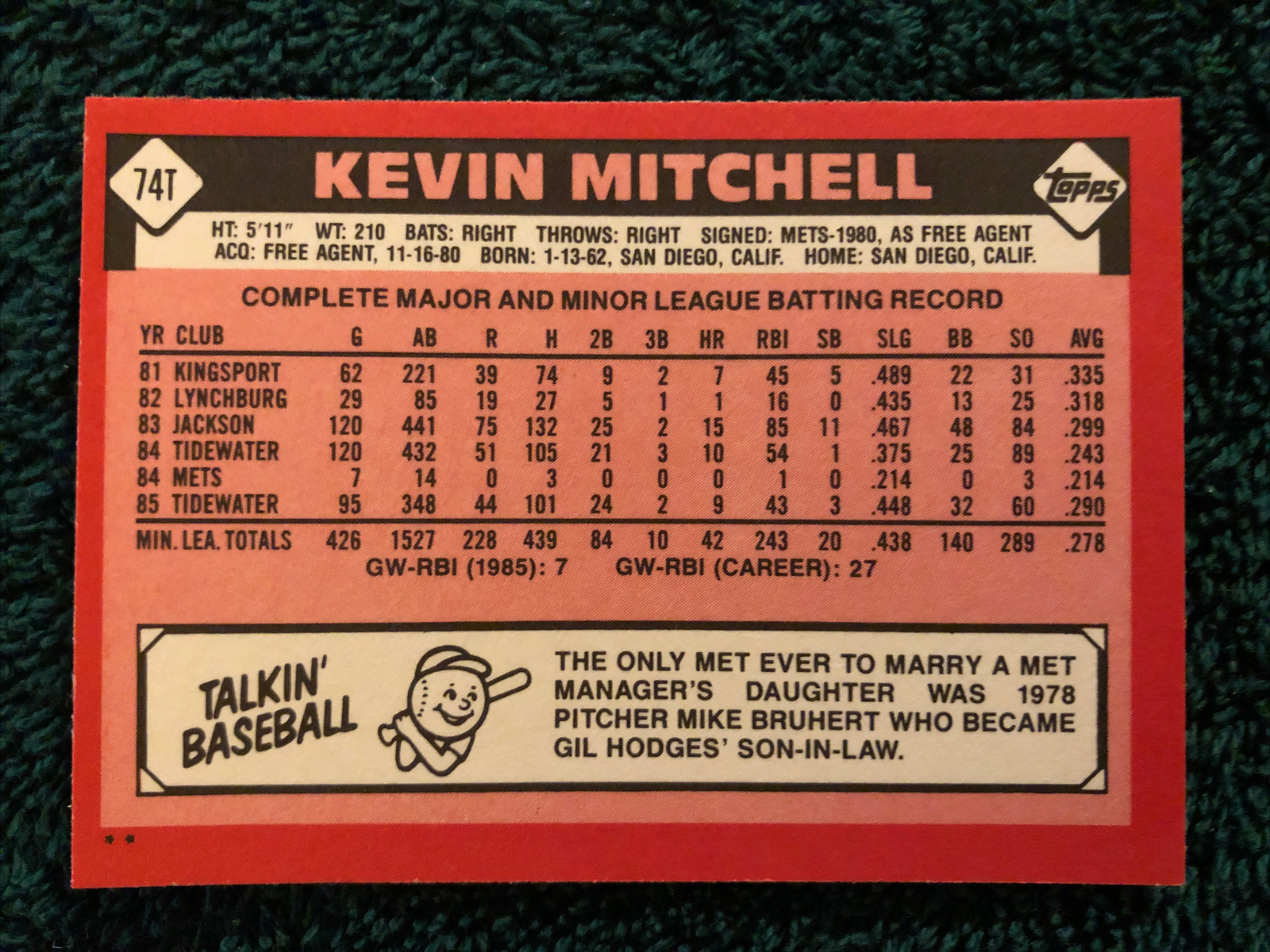 Kevin Mitchell 1986 Topps Traded Baseball #74T Rookie New York NY Mets ...