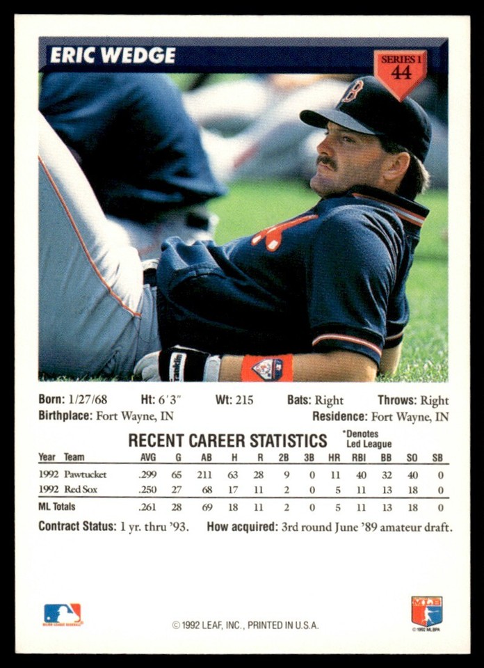 1993 Donruss Rated Rookie #44 Eric Wedge Rookie Boston Red Sox | eBay