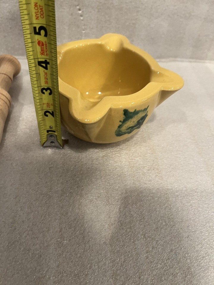 Vintage Folk Art Yellow Green Glazed Splash Pottery Mortar MCM | eBay