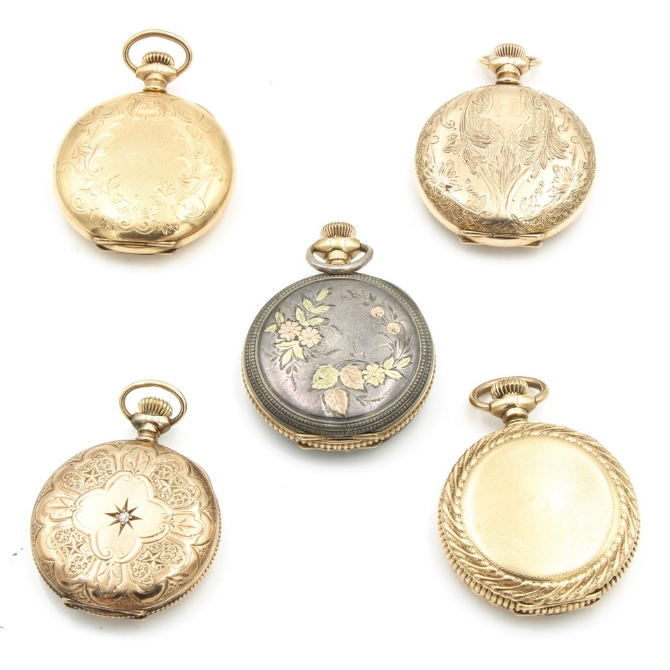 1899-1915 Elgin 0s 7j-15j Double Hunter Case Pocket Watches Lot of 5 # ...