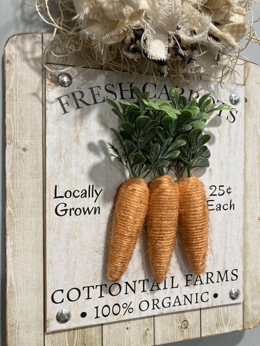 FRESH CARROTS SIGN Wall Art Door Farmhouse Hanger Plaque Easter Prim ...
