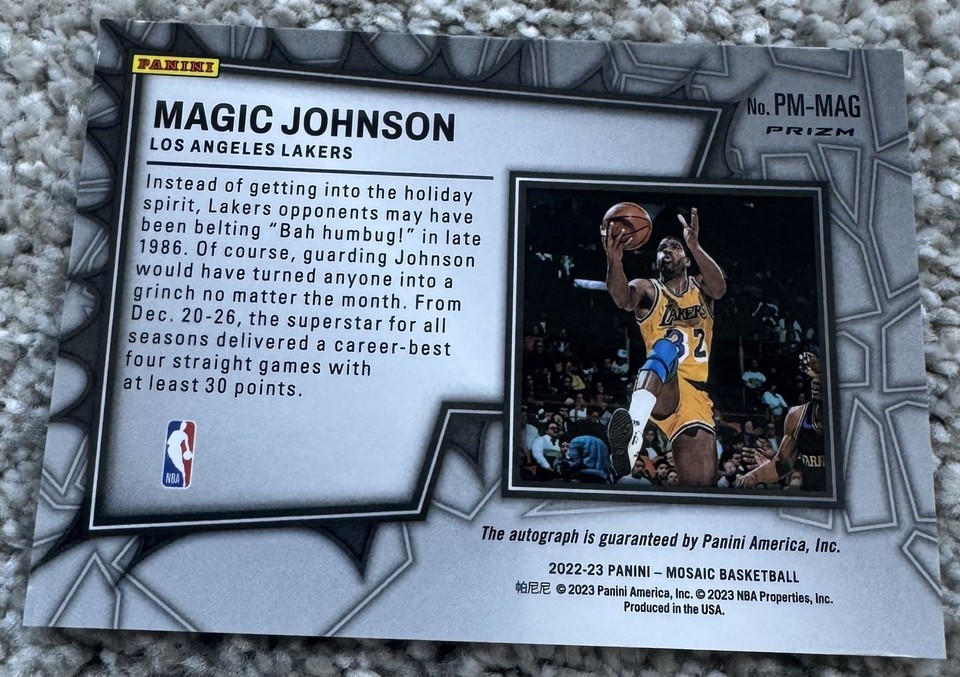 2022-23 Panini Mosaic Magic Johnson Silver Mosaic Pictographs ...