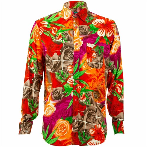 Regular Fit Long Sleeve Shirt Loud Originals Orange Tropical Floral ...