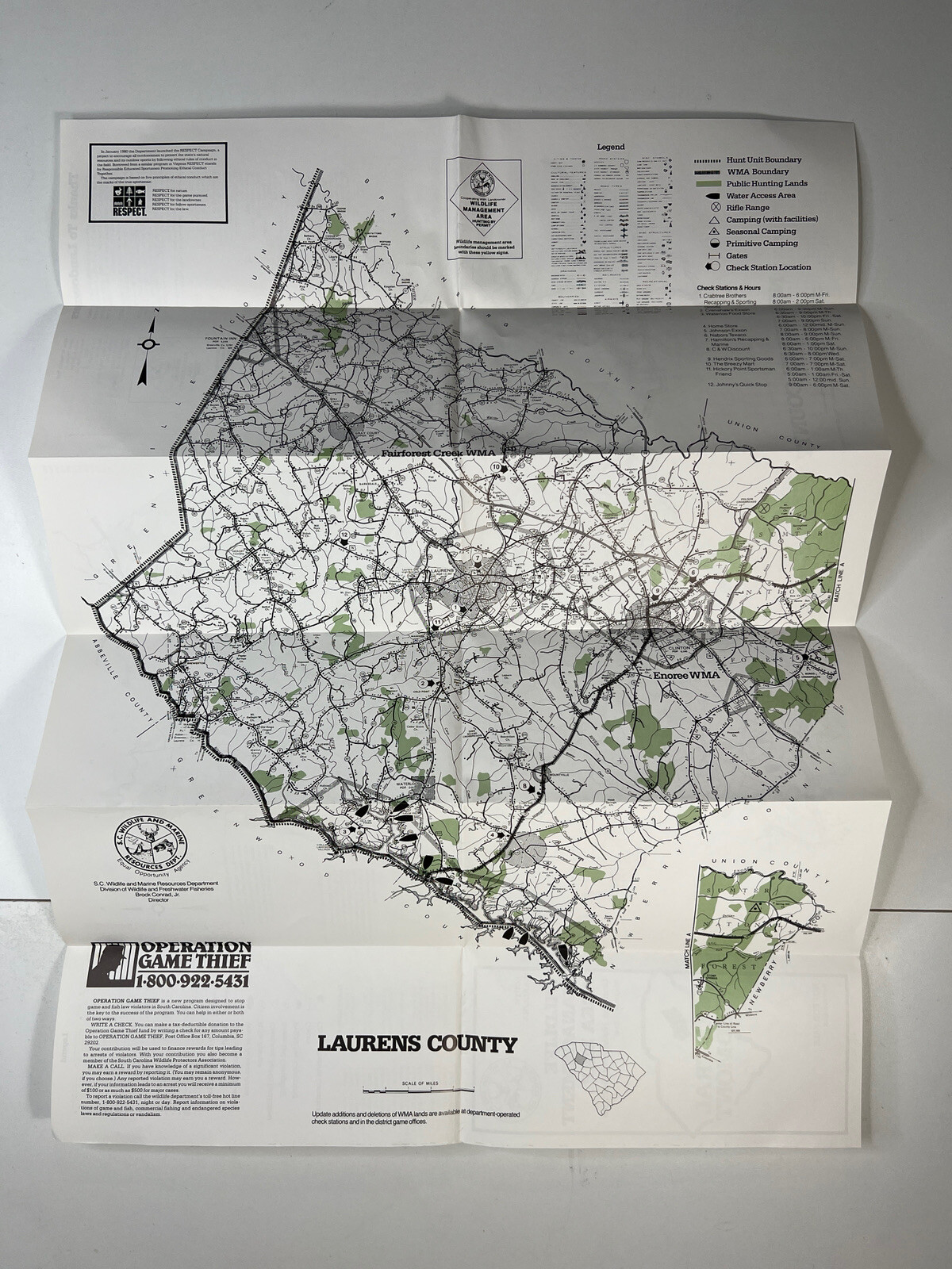 South Carolina Wildlife Management Area Map One Laurens Newberry 24” X ...