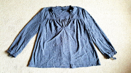 Womens Top-LUCKY BRAND-slate blue sheer floral v-neck cotton knit 3/4 ...