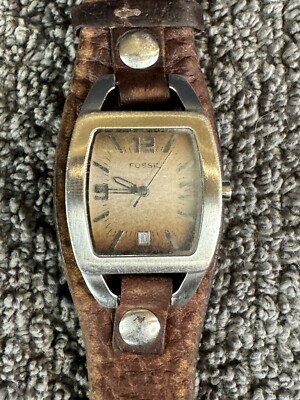 Authentic Vintage Fossil Genuine Leather Strap Watch new battery see ...