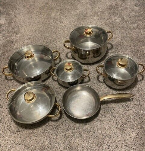 Command Performance 11 PC Cuisine Cookware, Stainless Steel 3 Ply, Gold ...