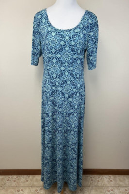Lularoe 2XL Ana Maxi Dress Blue Floral Medallion Cottony Knit | eBay