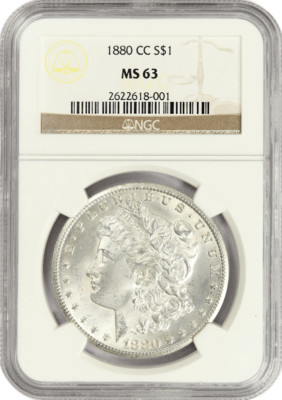:1880-CC S1$ SILVER MORGAN DOLLAR CHOICE NGC MS 63 BLAST WHITE HIGHEST ...