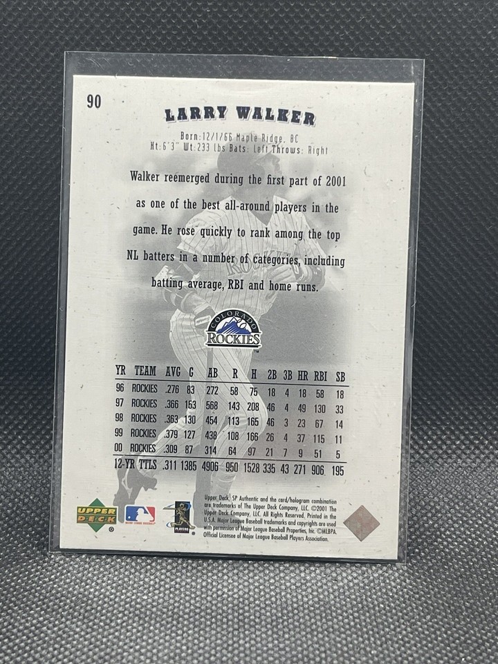 2001 SP Authentic Baseball Card #90 Larry Walker | eBay