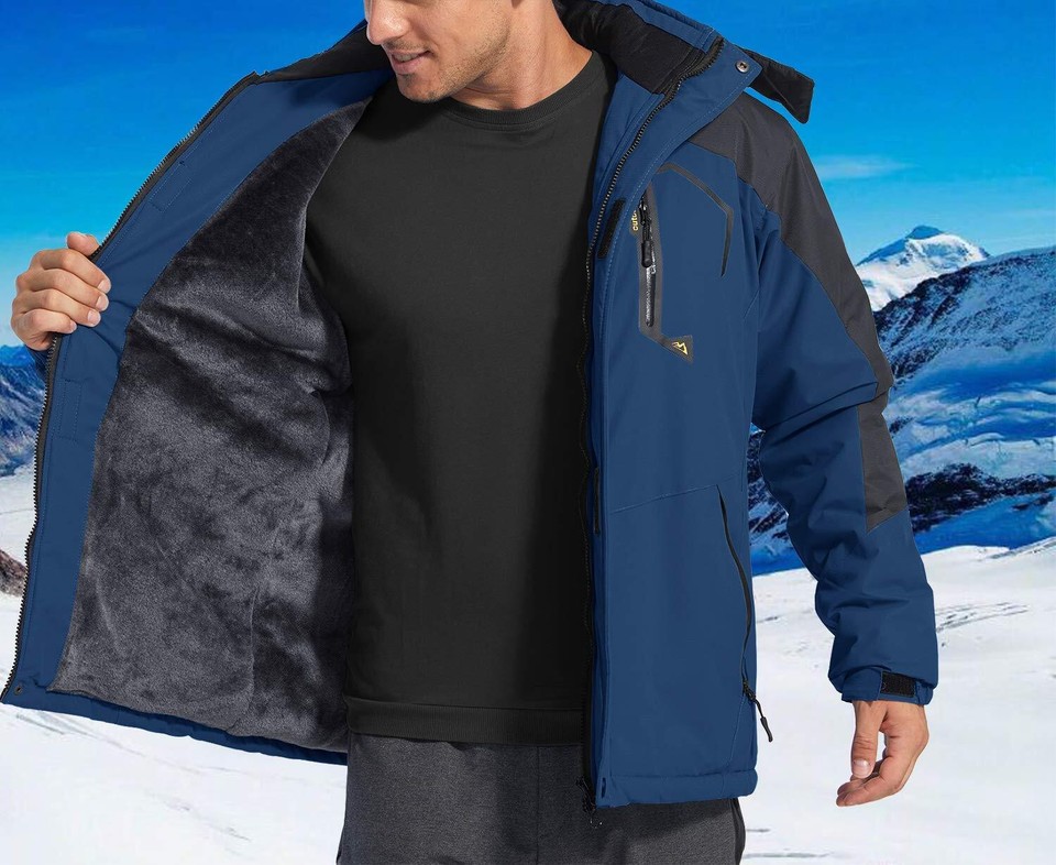 Mens Waterproof Ski Snow Jacket Thermal Fleece Lined Winter Mountain ...