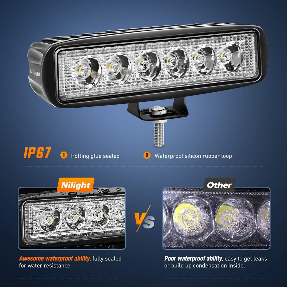 2X 6 Inch LED Work Lights 48W 12V Driving Strip Flood Beam light Bar ...