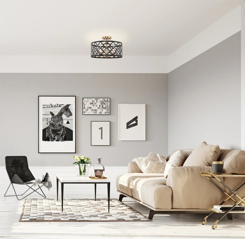 Kira Home Sutton 16" 3-Light Modern Semi-Flush Mount Ceiling Light ...