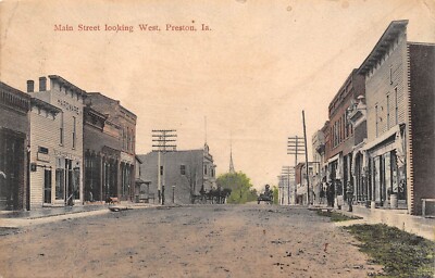 Preston Iowa Main Street Looking West Dirt Street 1911 Postcard | eBay
