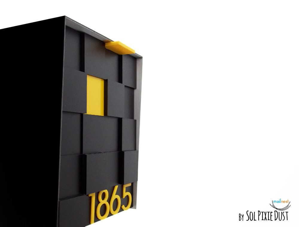 3d Modern Mailbox with 3d Face, Aluminum Black Body and Yellow numbers ...