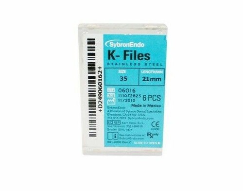 Kerr Sybron Endo Dental 21mm Stainless Steel K-files 6-file per box all ...