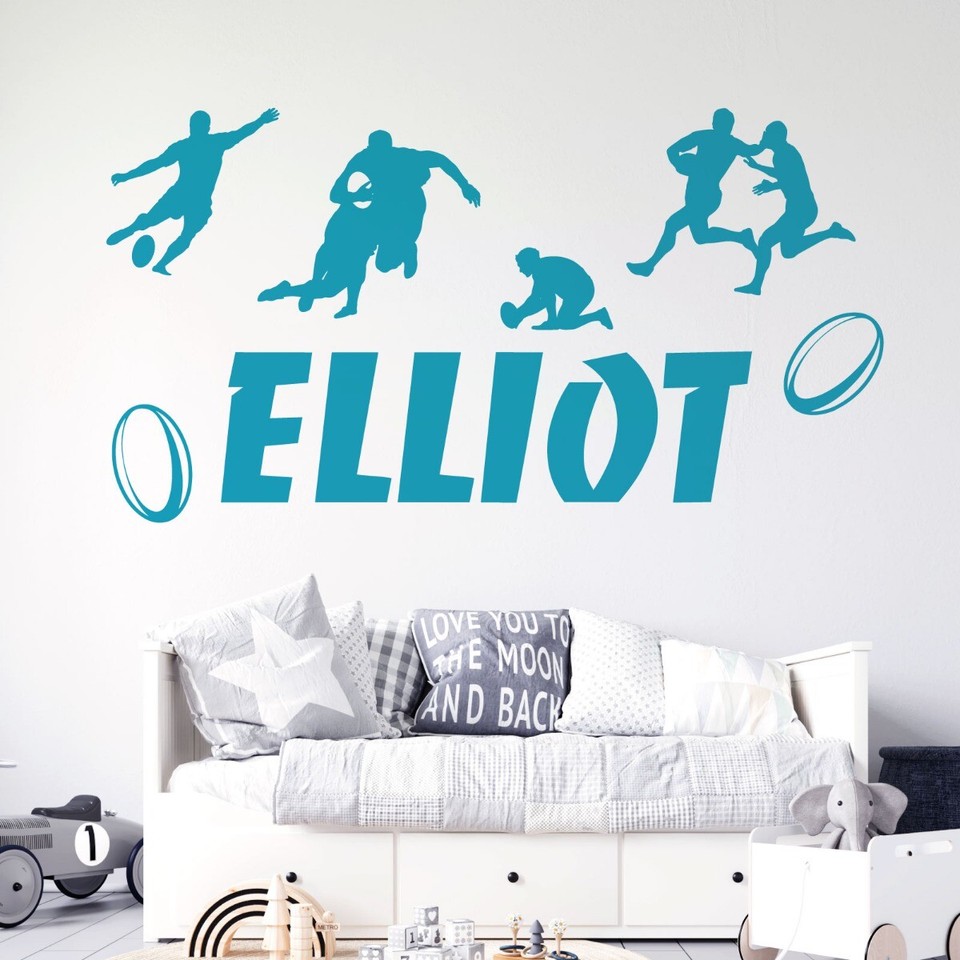 Personalised Name Boys Girls Wall Art Sticker - Sport Rugby Ball Game ...