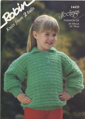Robin Knitting Pattern 14435 Fashion DK Child's Sweater 24"-30" | eBay