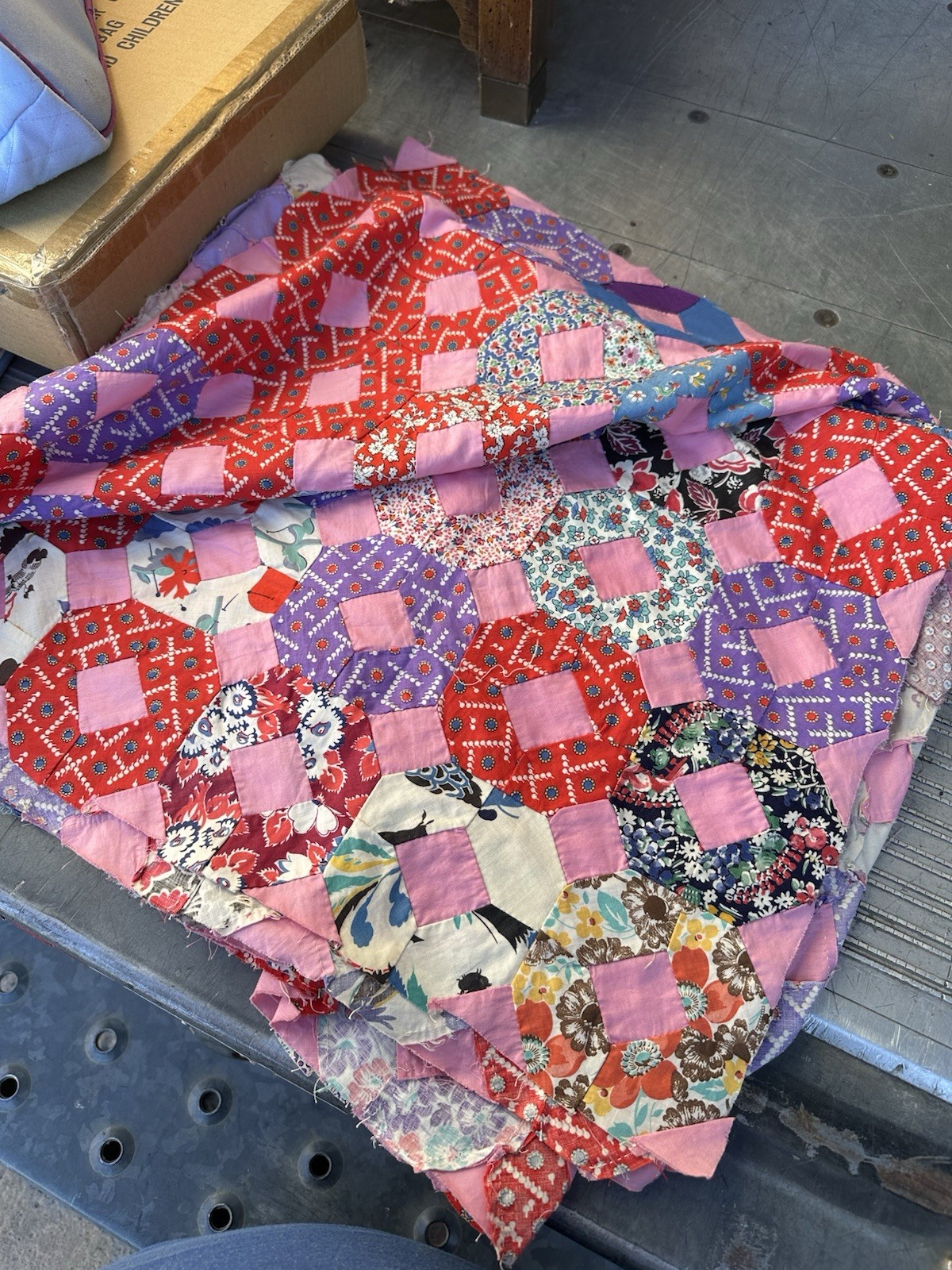 Handmade Antique Patchwork Quilt Top Unfinished Multicolor Patterned ...