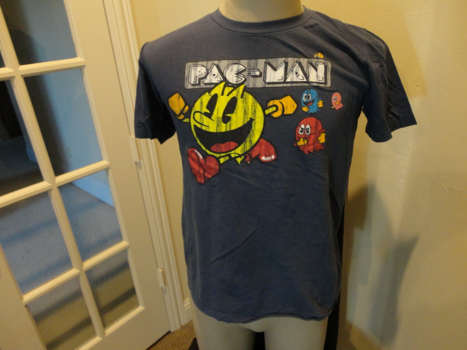 Blue PAC-MAN Distressed logo Video Game Cotton t-shir… - Gem