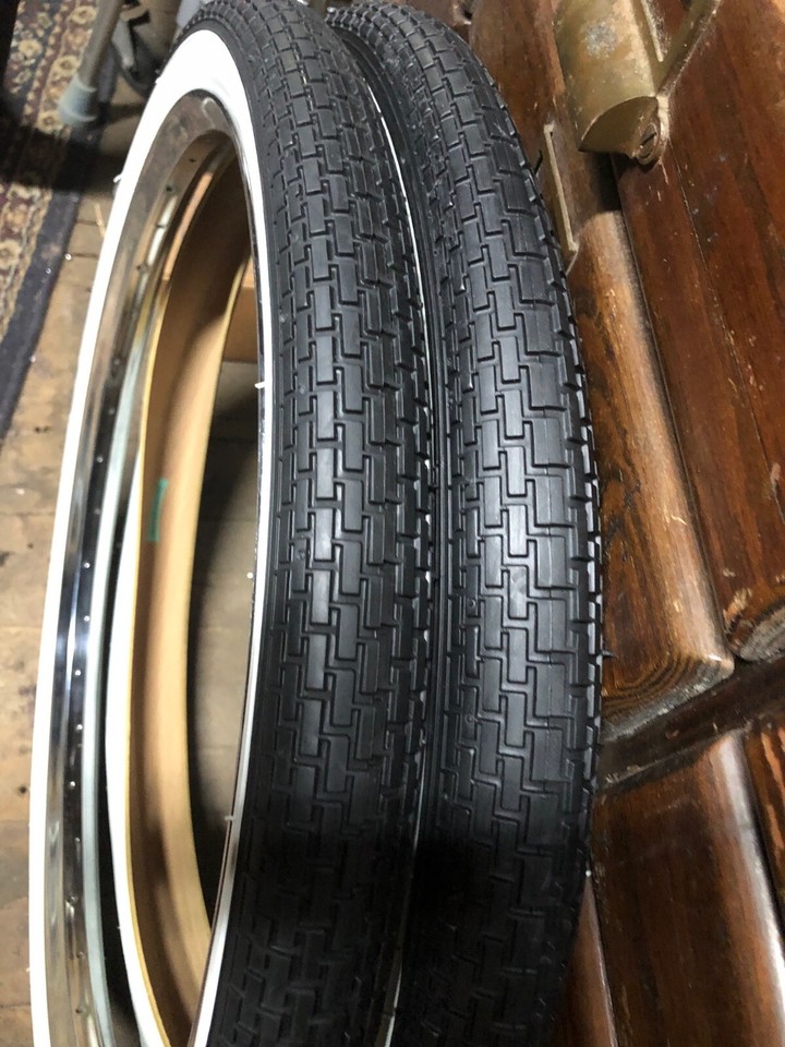 WHITE WALL 26 x 2.125 Balloon bicycle tires BRICK TREAD SCHWINN PATTERN ...