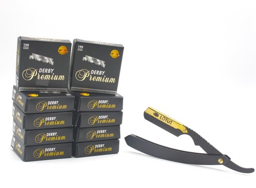 1000 Derby Premium Single Edge Razor Blades+LOTUS Black Straight Metal ...