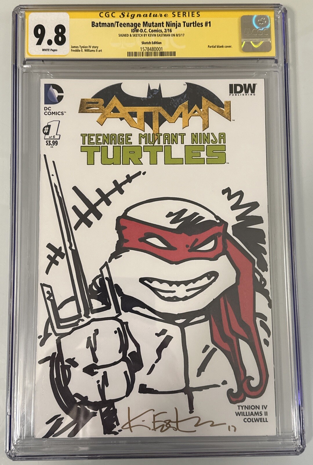 2016 BATMAN TEENAGE MUTANT NINJA TURTLES #1 RAPHAEL SKETCH SIGNED KEVIN ...