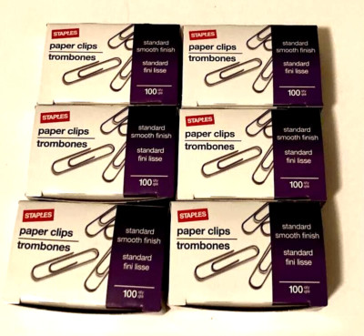 Lot of 6 Boxes STAPLE Standard Paper Clips 100 Clips Each Box (Total ...