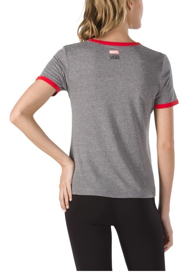 Vans Off The Wall Women's X Captain Marvel Ringer Tee T-Shirt in Grey ...