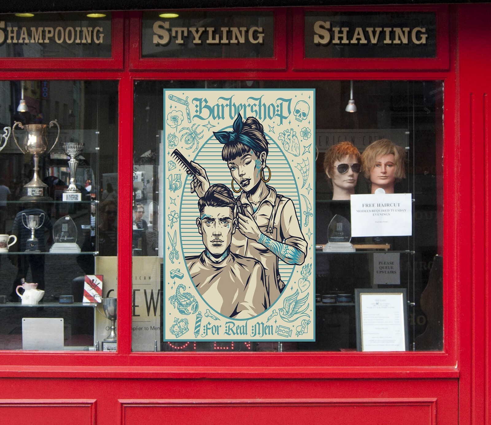 3D Man Hair Cut A1260 Barber Shop Window Stickers Vinyl Wallpaper Wall ...