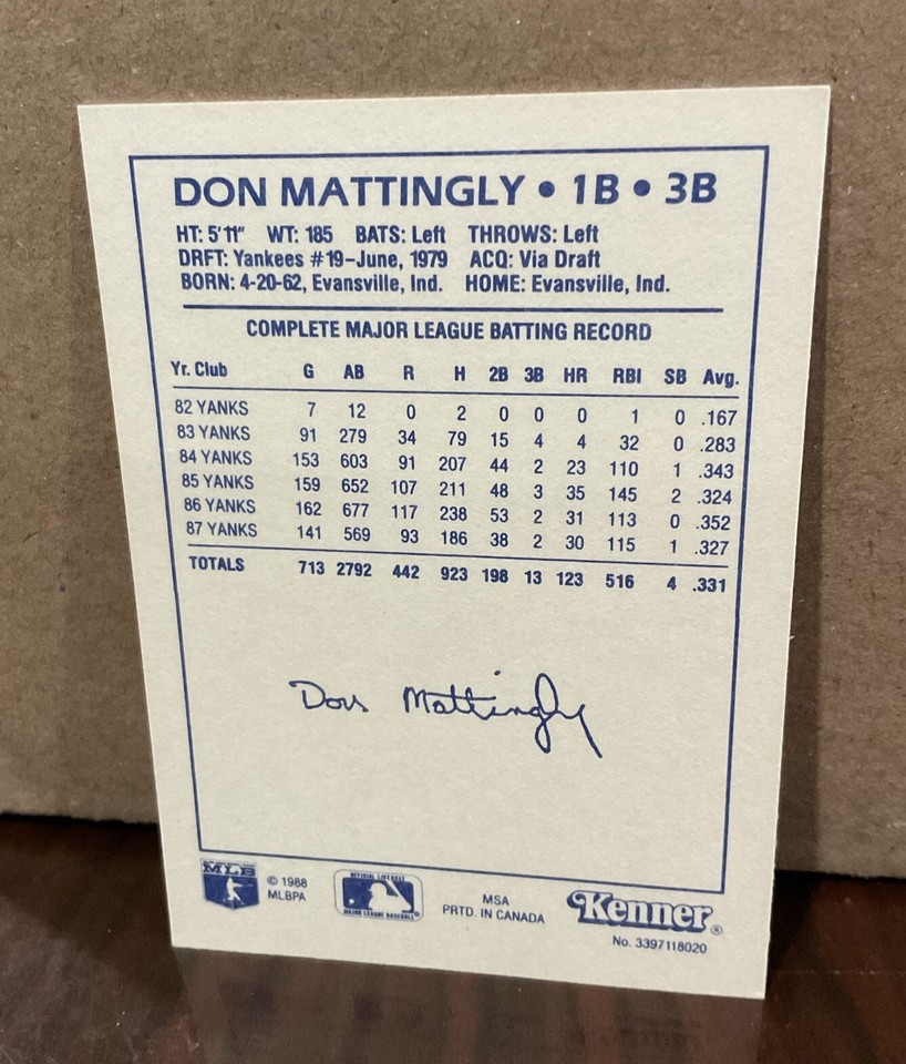 DON MATTINGLY 1988 KENNER STARTING LINEUP CARD - NEW YORK YANKEES | eBay
