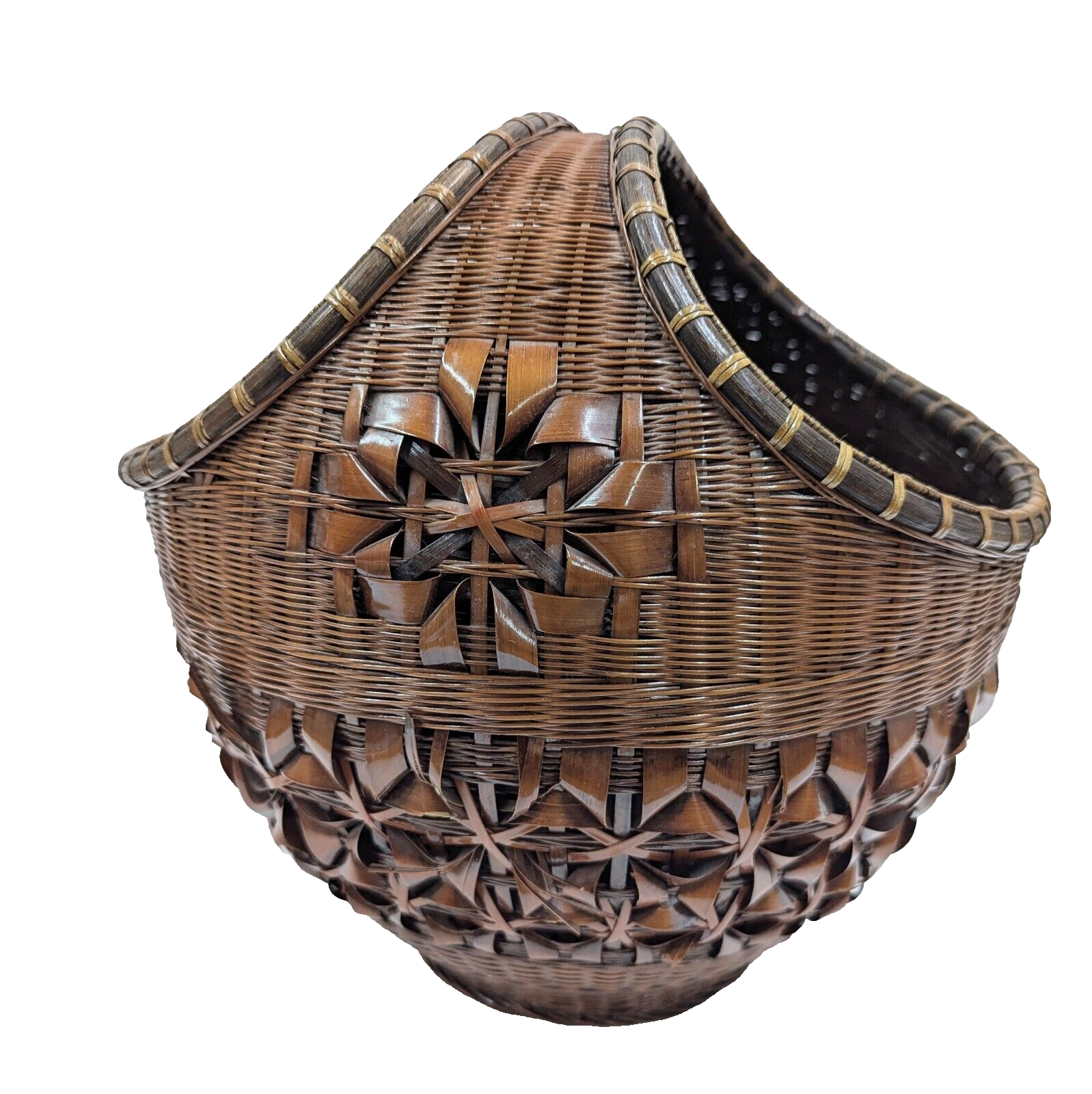 Ikebana Bamboo Woven Style Carrying Arm Basket Market Gathering VTG ...