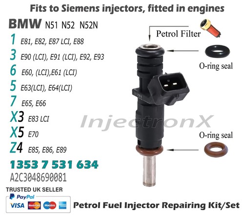 Fuel Injector Service Kit O-Ring 13537546245 for BMW 1 3 6 5 7 X3 X5 Z4 ...