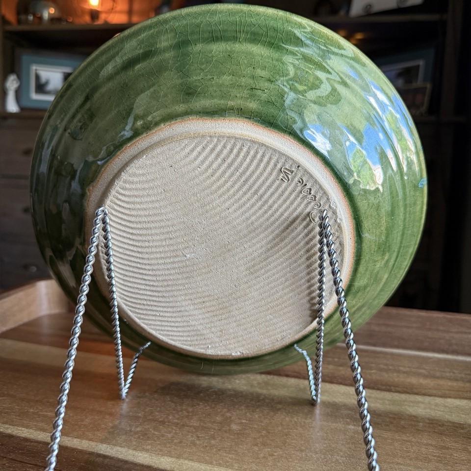 Hand Made Art Pottery Clay Bowl Artist Signed Turquoise & Green 11 ...