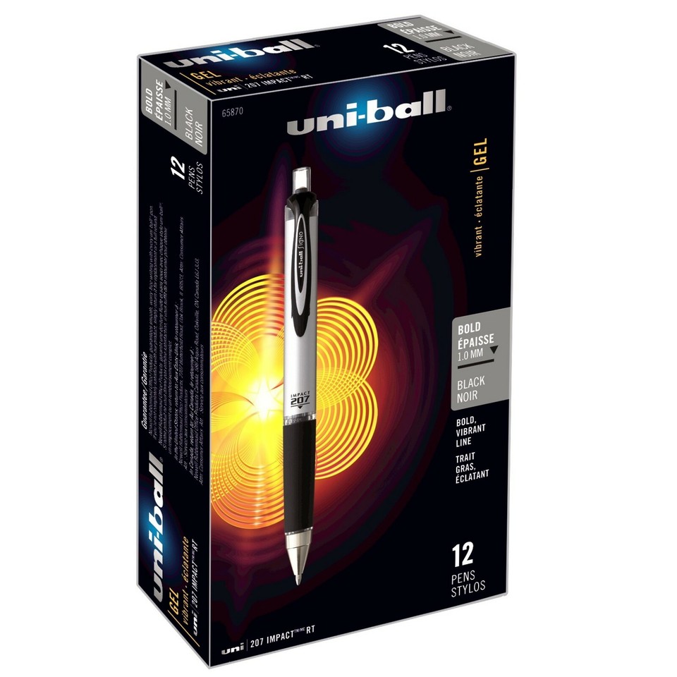 Uni-ball Gel Impact 207 Retractable Bold Point Pens (65870), Black ...