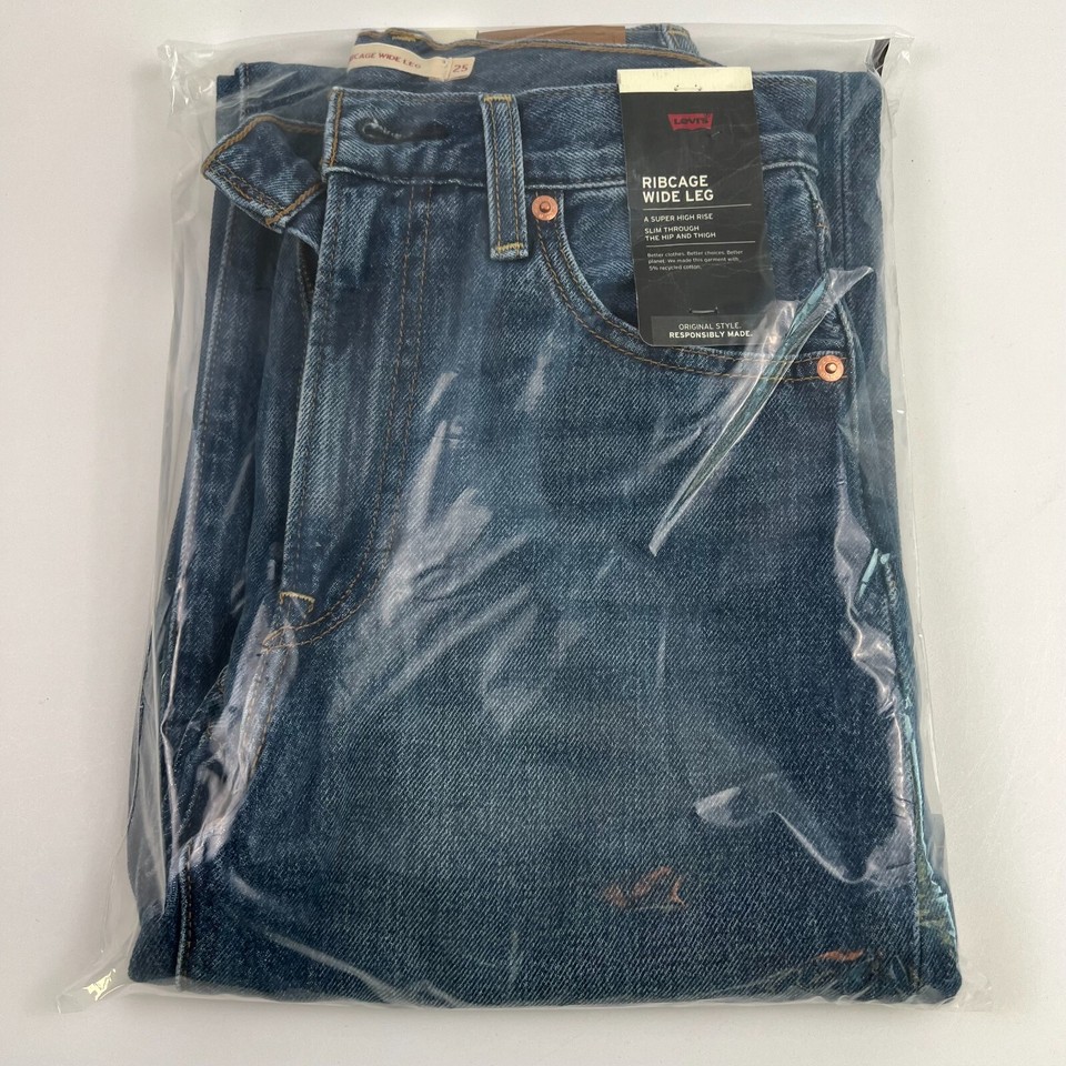 Levi's Premium Women Ribcage Wide Leg Cut High Waist Jeans Blue NWT | eBay