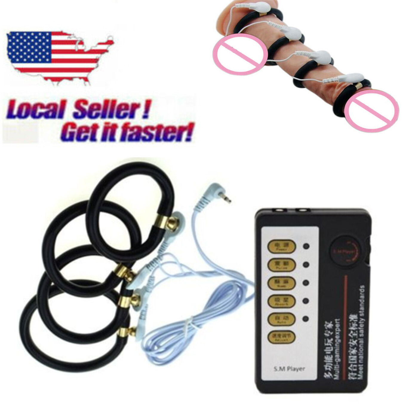 4Rings E-Stim Shock Male Penis Enhancer Silicone Therapy Extender Rings ...