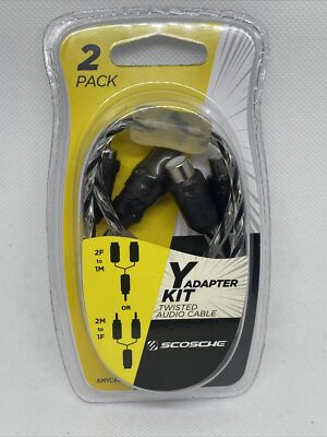 Scosche Y Adapter Kit 2 Pack Twisted Audio Cable Doubles Your RCA ...