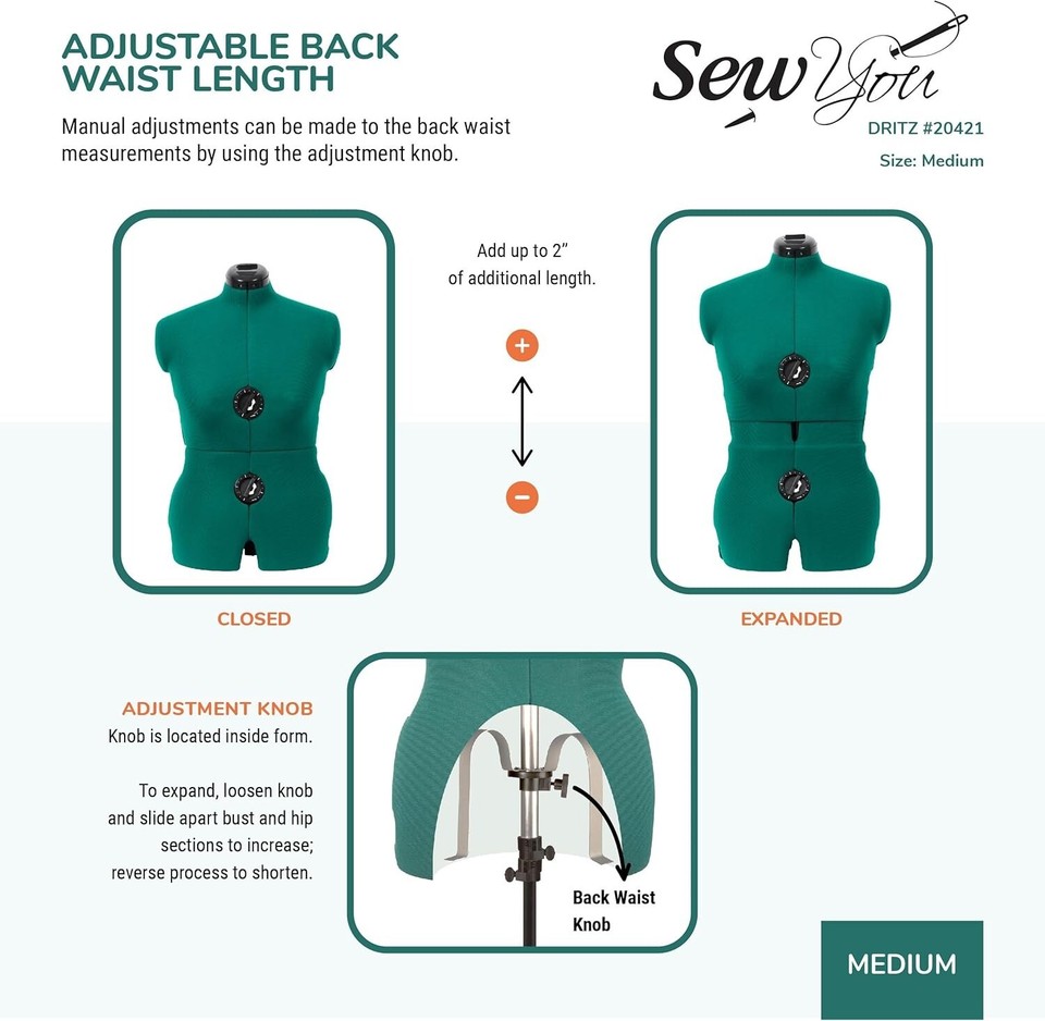 Dritz Sew You Adjustable Dress Form, Medium, Opal Green | eBay